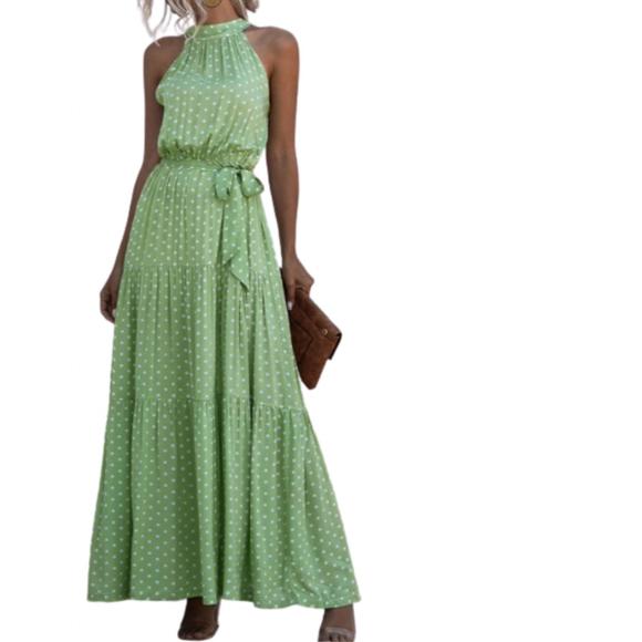 CJ RIVER | Dresses | Nwt Cj River Polka Dot Halter Dress In Green ...